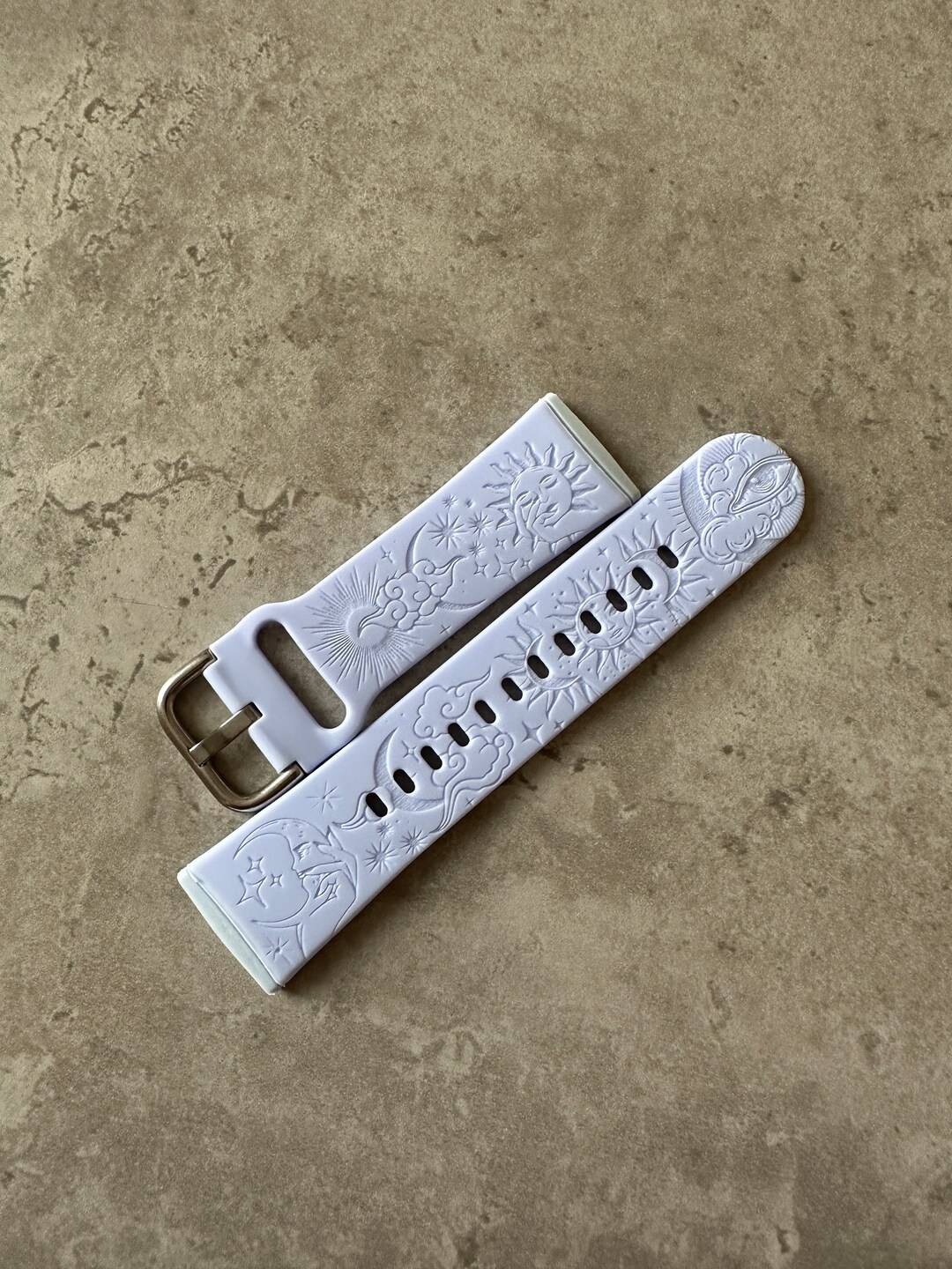 Engraved Cloudy Sun & Moon Design for Fitbit Sense 1, 2 / Versa 3, 4 Silicone Band / Strap - 11 ...