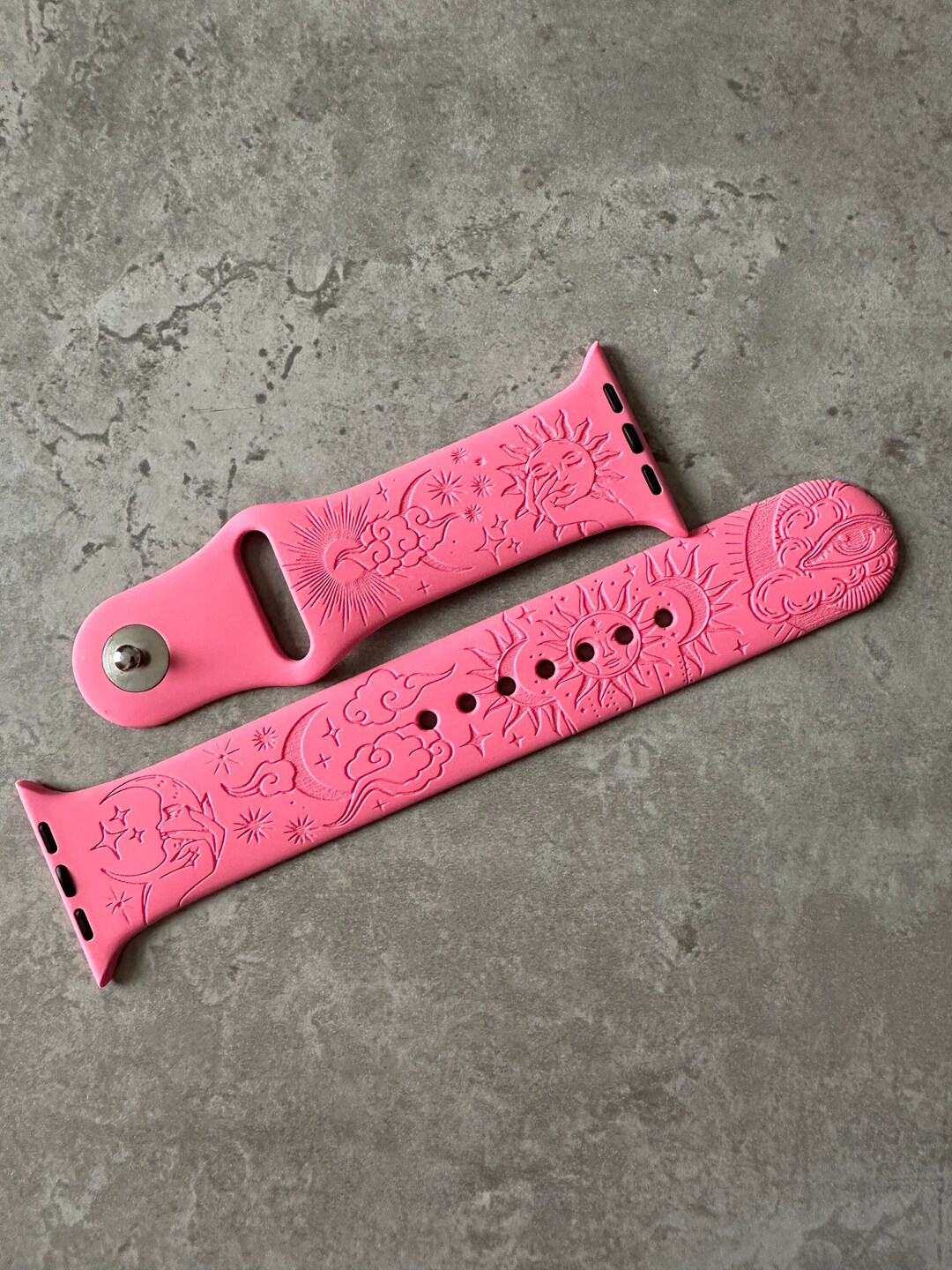 Engraved Cloudy Moon Design for Apple Watch Silicone Sports Band / Strap - 38mm/40mm/41mm/42mm ...