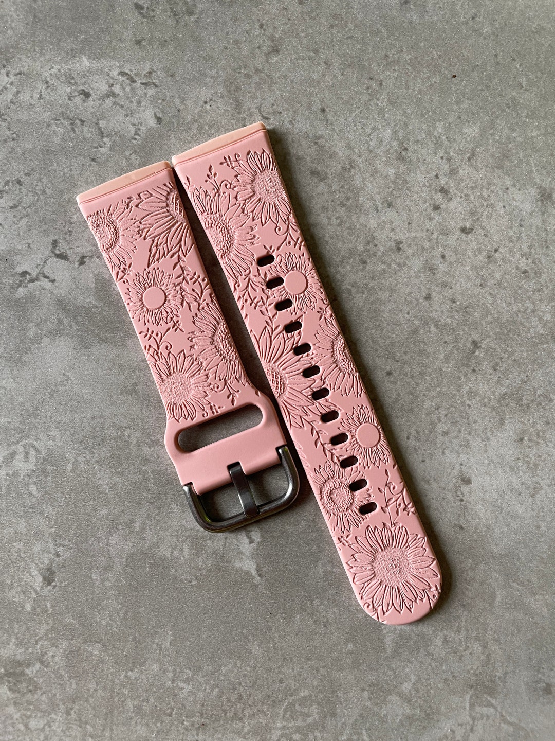 Fitbit Sense / Versa 3 Silicone Band / Strap Custom Engraved Floral ...