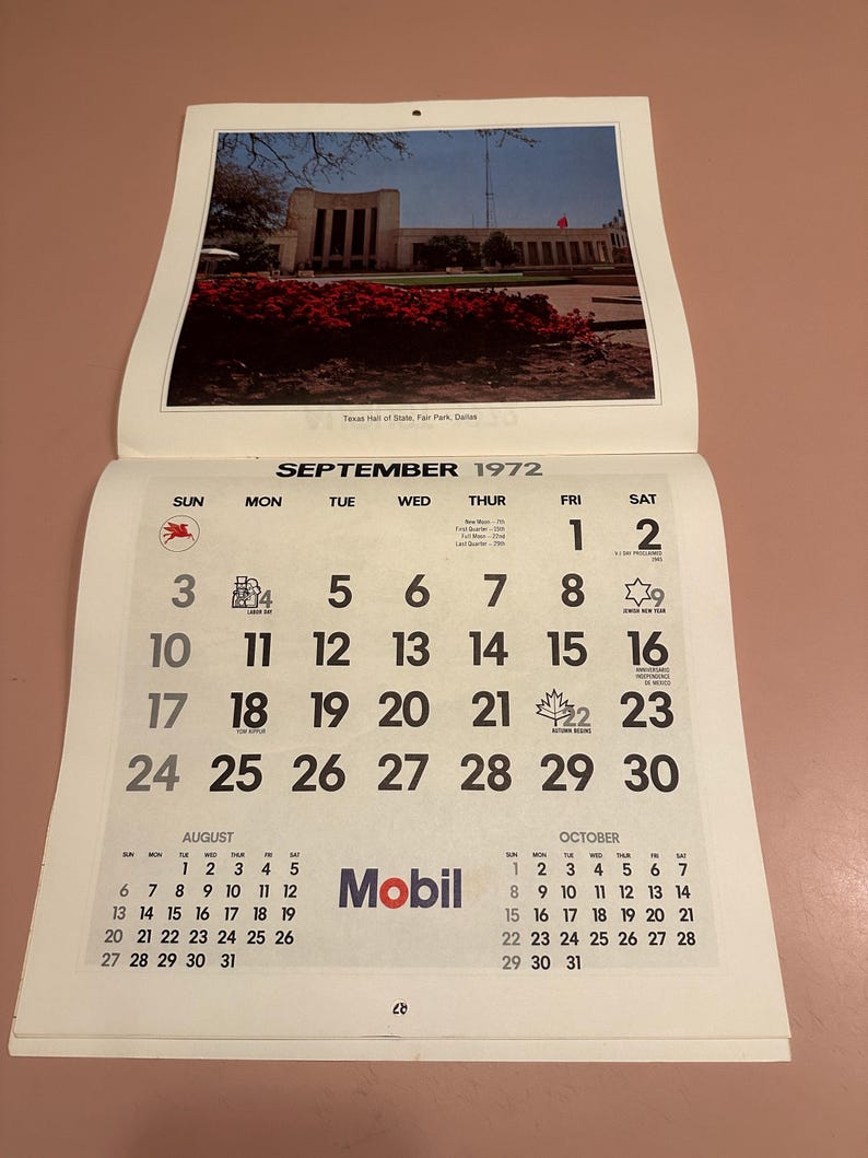 1972 Mobil Calendar - Etsy