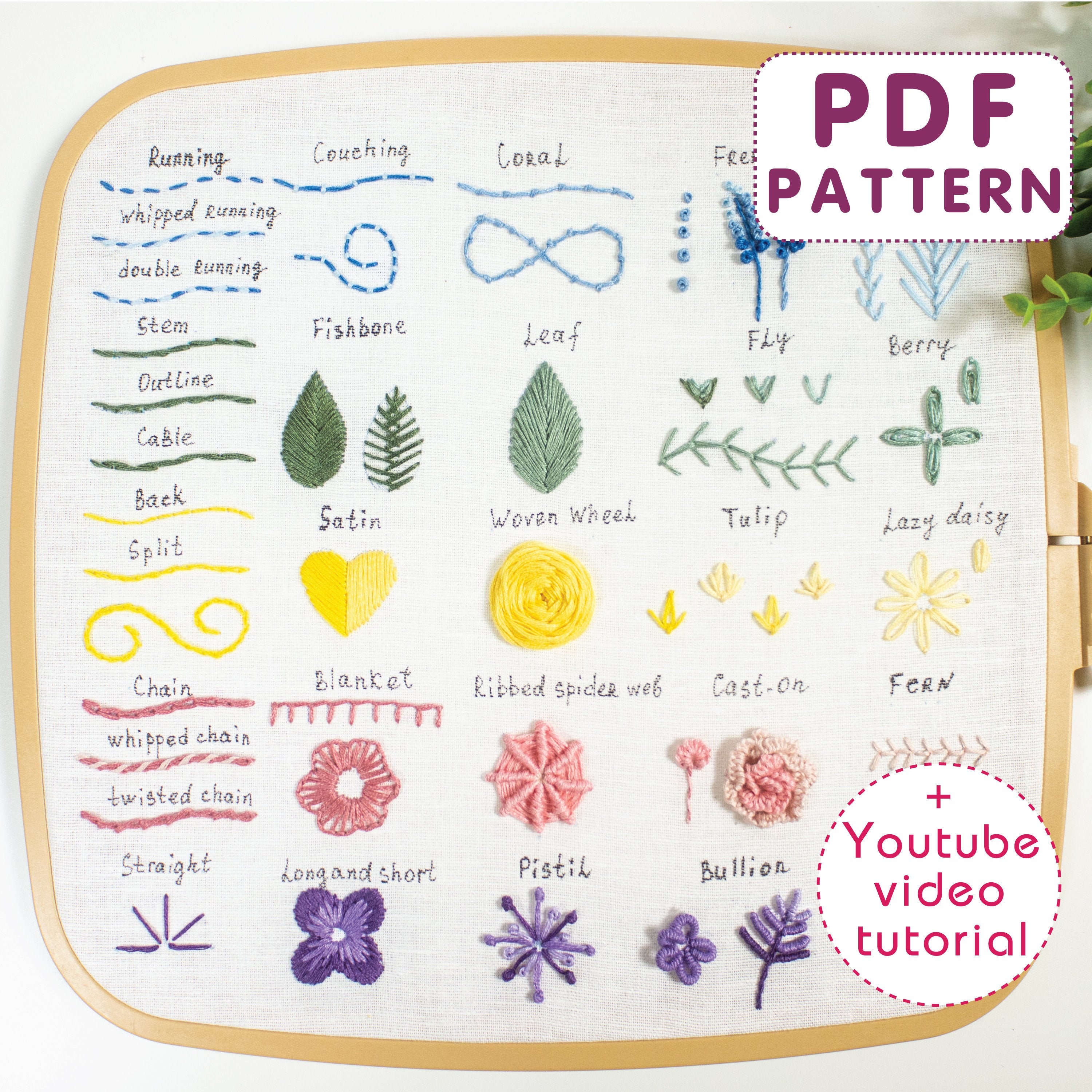 Hand Embroidery Sampler Pdf Pattern 30 Emroidery Stitches Etsy