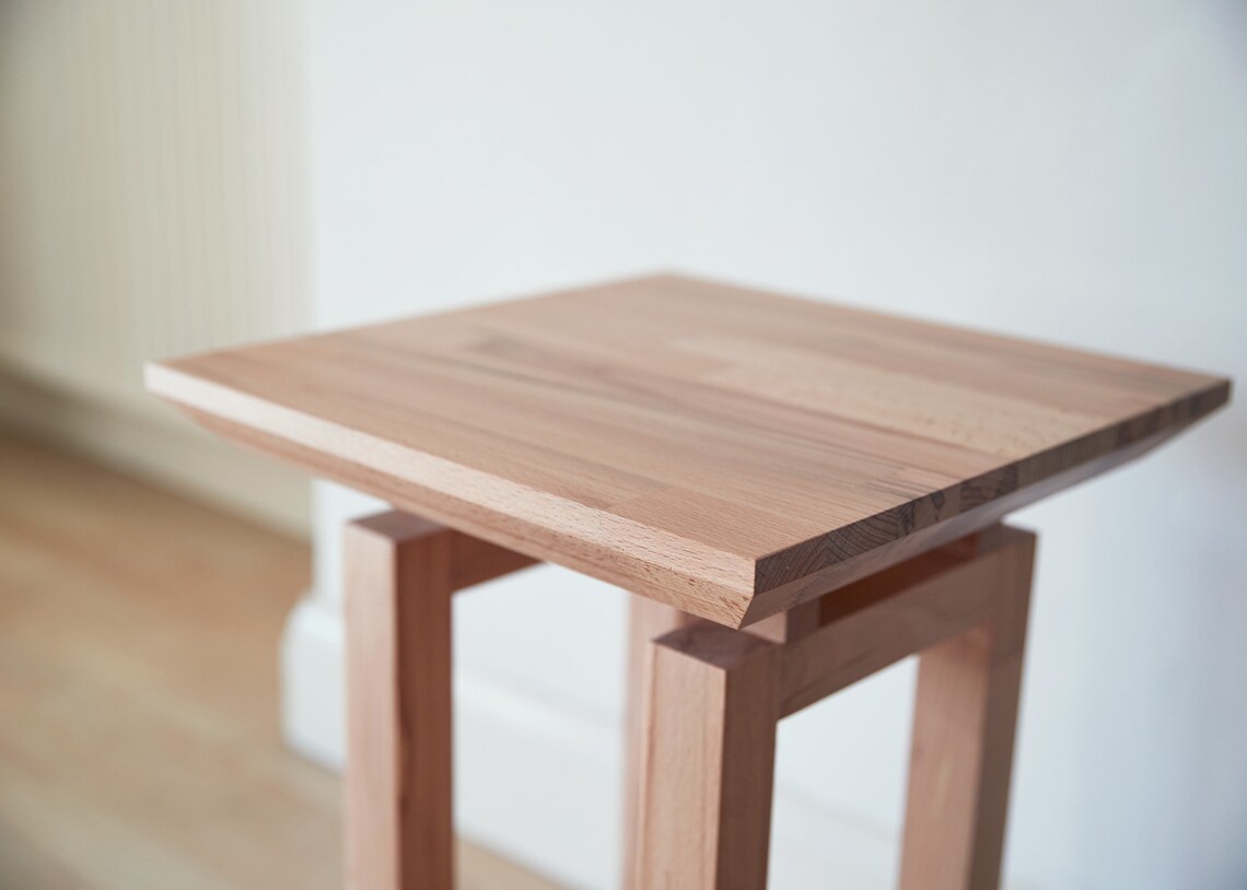 Solid Beech Side Table Minimalist Handmade End Table Japanese Inspired ...