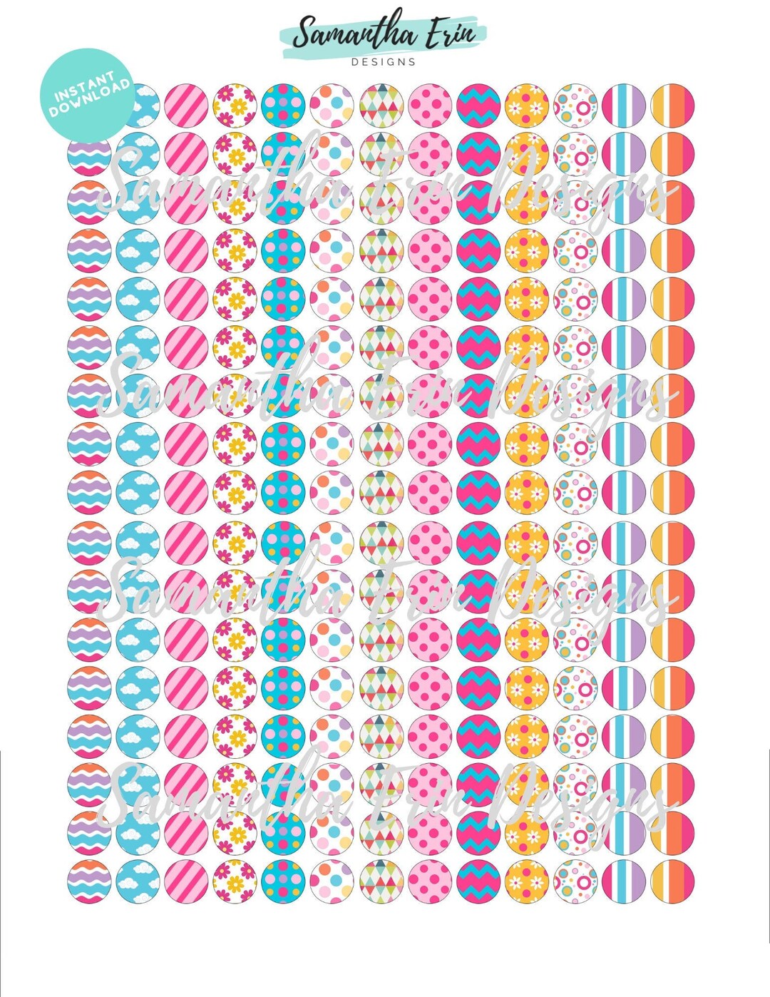 12mm Bright Floral Cabochon Template, Cabochons Instant Download, 12mm ...