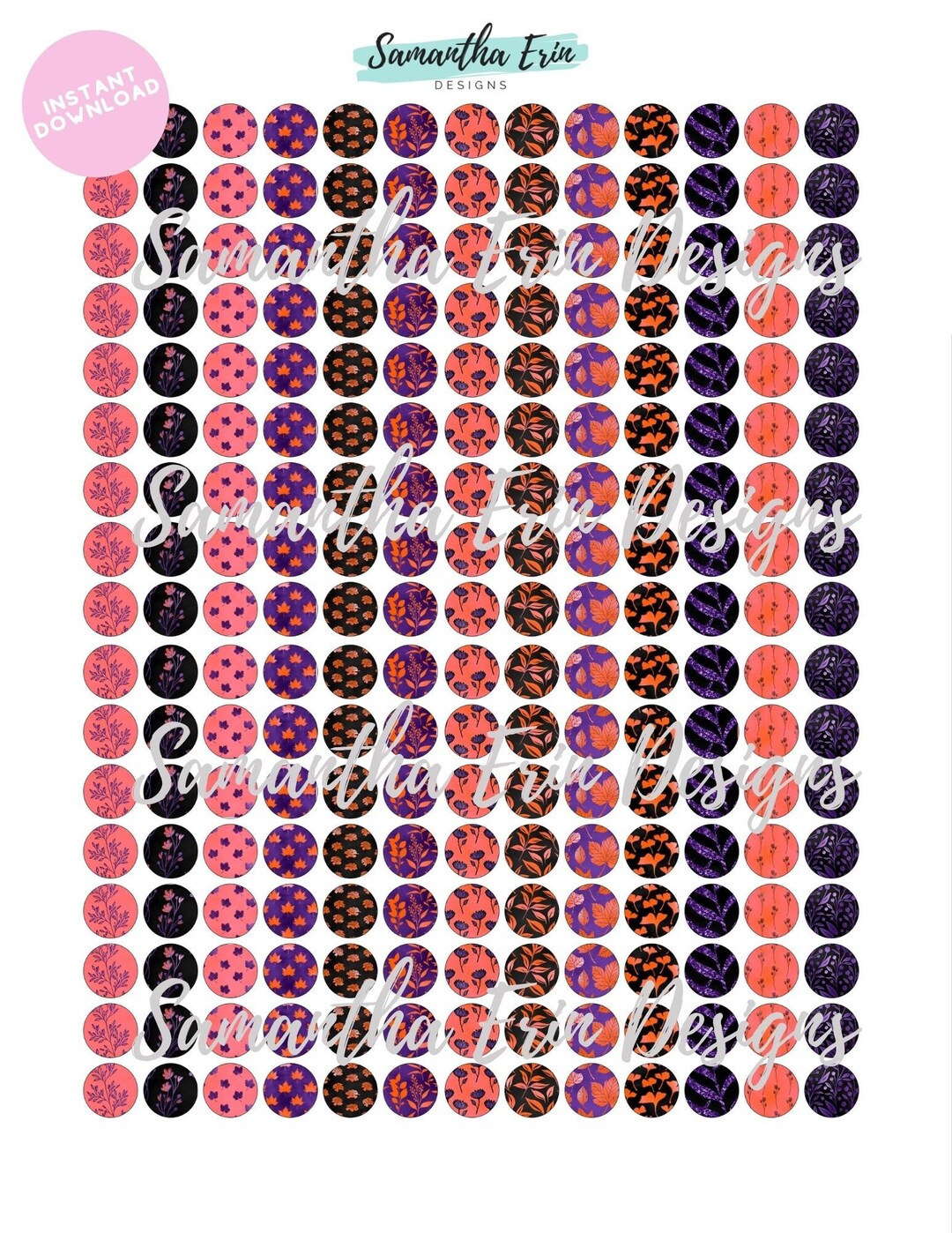 12mm Halloween Floral Circle Template, Instant Download, 12mm Cabochon ...