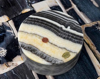 Modern Stone Box, Onyx Stone Round Decorative Box, Signature Zebra Onyx ...