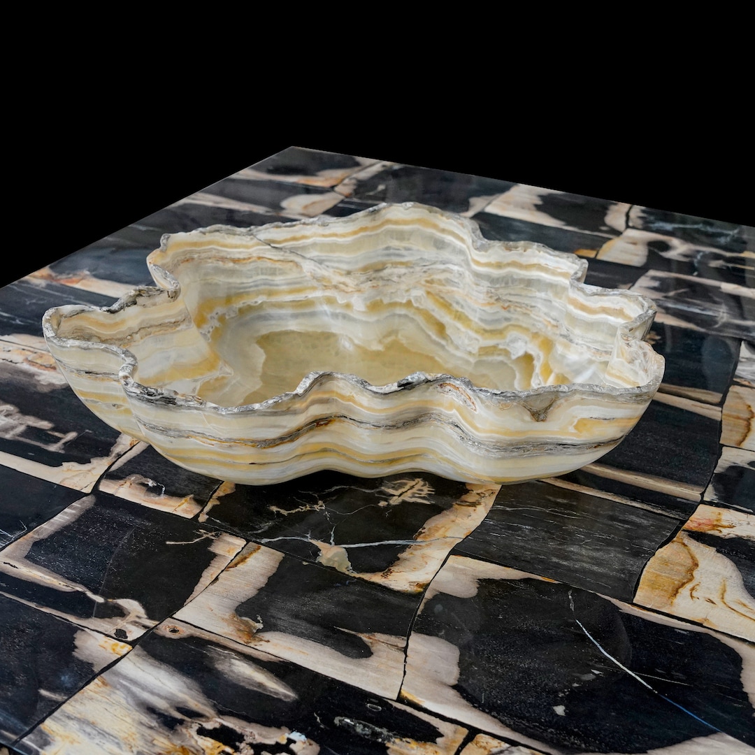Natural Stone Onyx Bowl , Stone Centerpiece Bowl, Hand Carved Stone ...