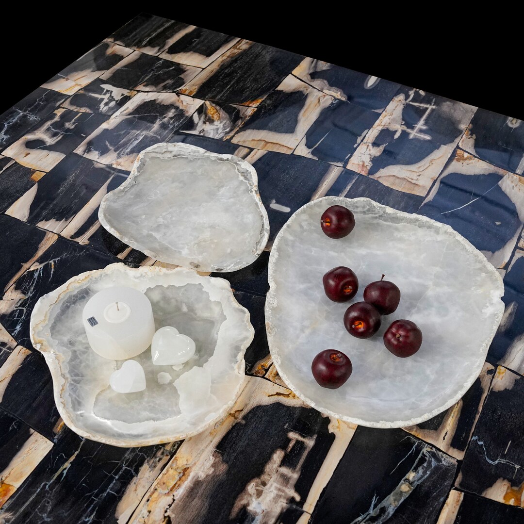 Onyx Nacar Decorative Plates: Set of 3 Live Edge Stone Dishes - Etsy