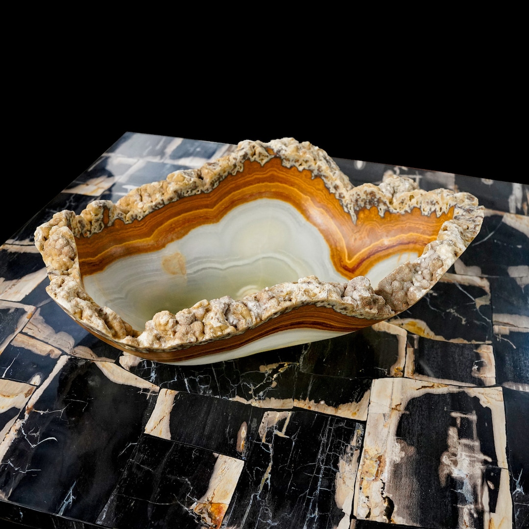 XL Espumas Onyx Bowl , Natural-edge Stone Bowl , Natural Coral Edge Stone Bowl, Seafoam Edge ...