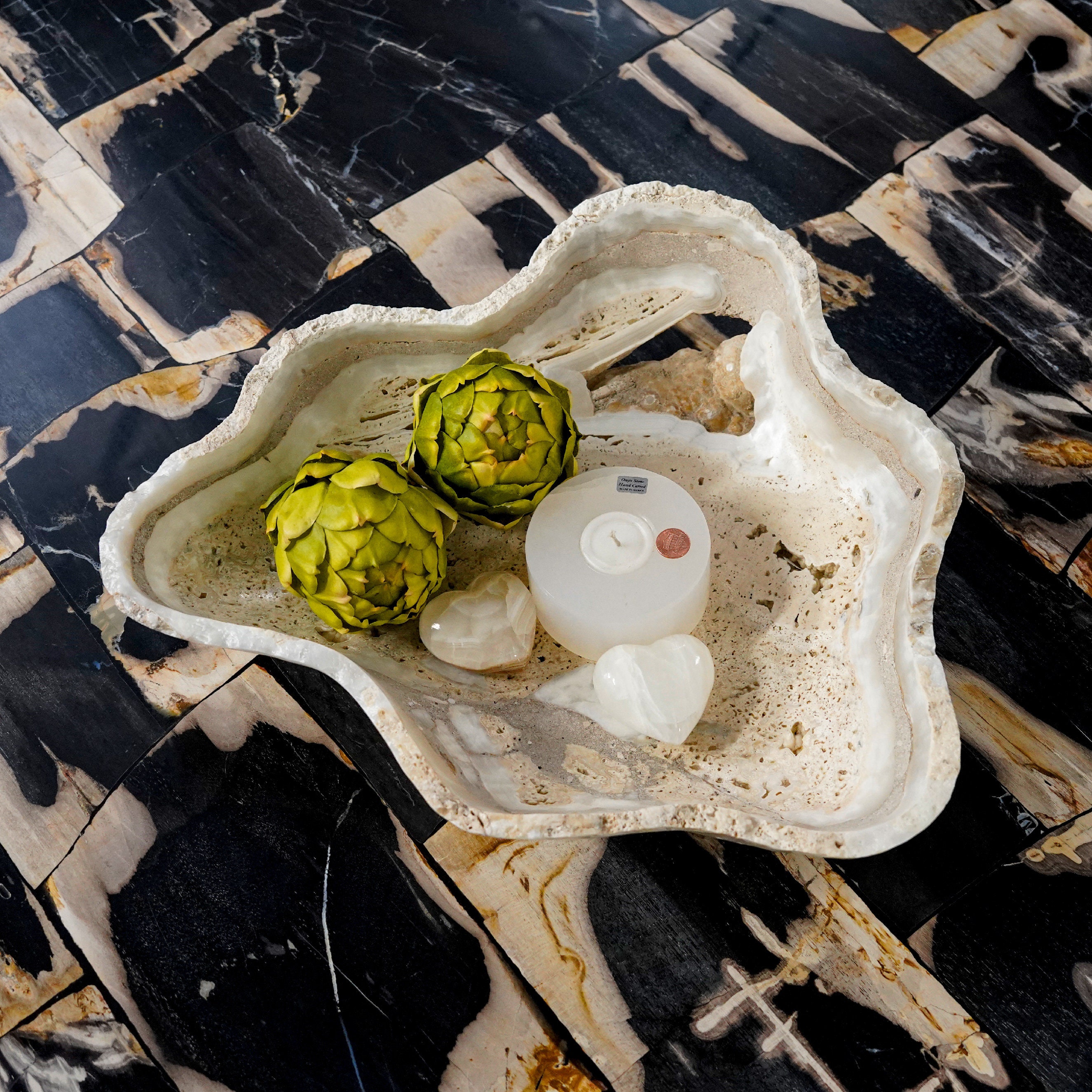 Rustic Natural Stone Centerpiece , Onyx Stone Bowl , Banded Calcite ...