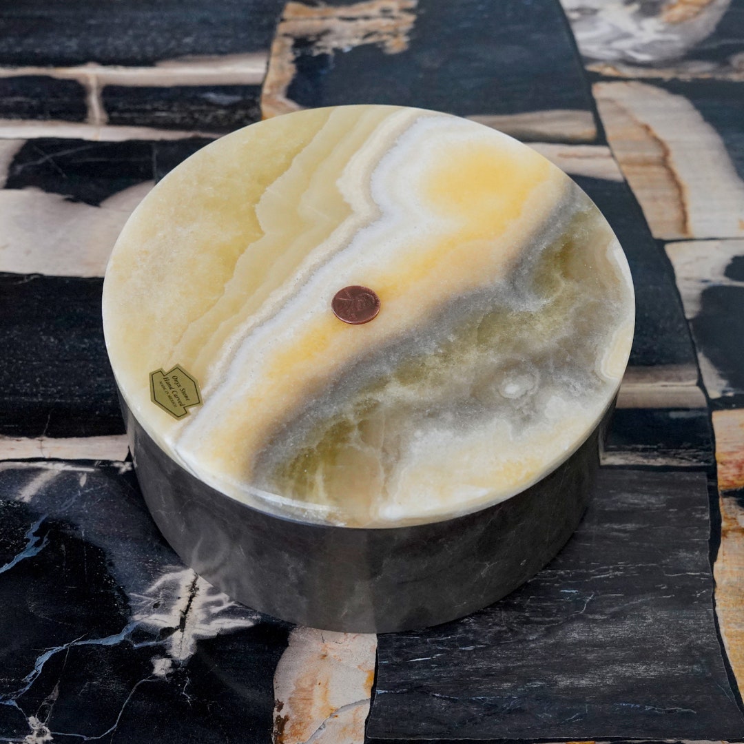 Modern Large Stone Box, Onyx Stone Round Decorative Box, Signature ...