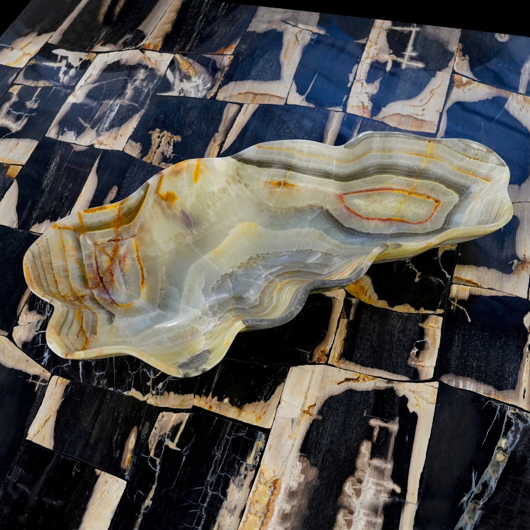 Abstract Banded Onyx Stone Boat Bowl ,natural Freeform Banded Onyx Bowl ...