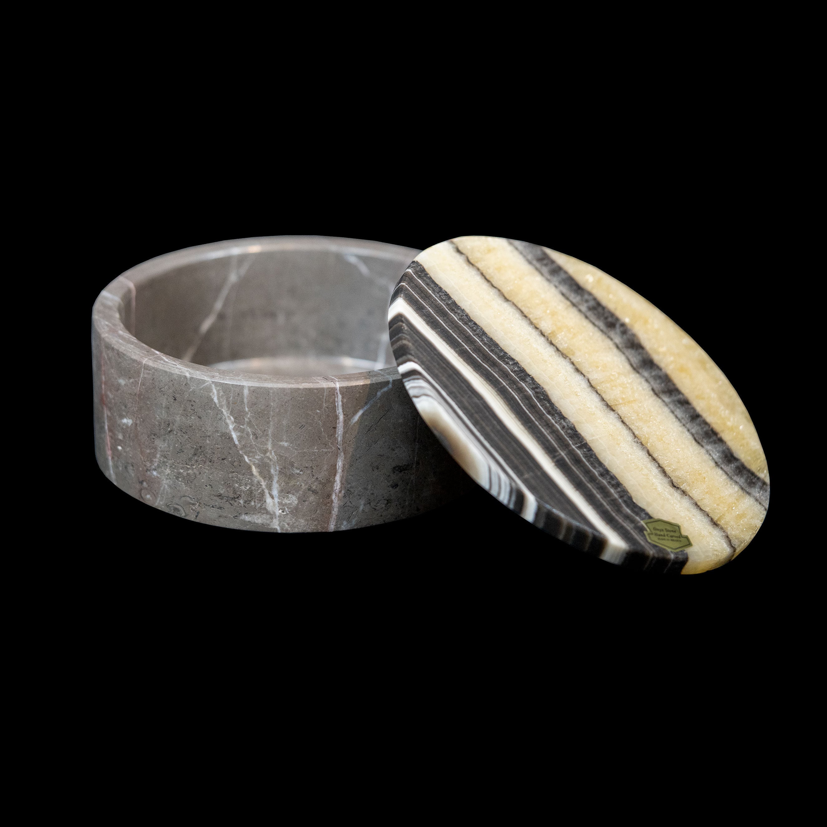 Modern Stone Box, Onyx Stone Round Decorative Box, Signature Zebra Onyx ...