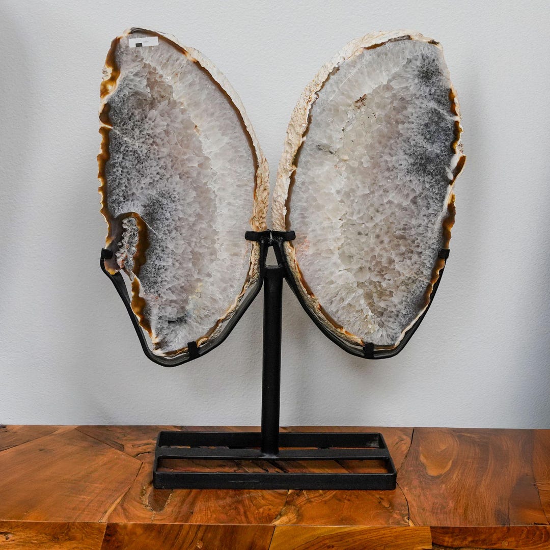 Large Lace Agate Butterfly Wings Geode on Metal Stand - Etsy