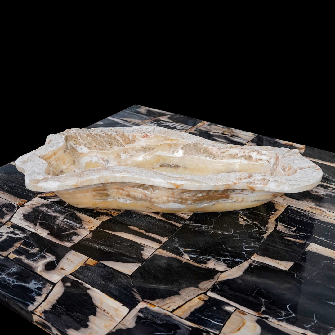 XL Beige Onyx Bowl: Rustic Live Edge Centerpiece (34.5x21x7 Inches) - Etsy