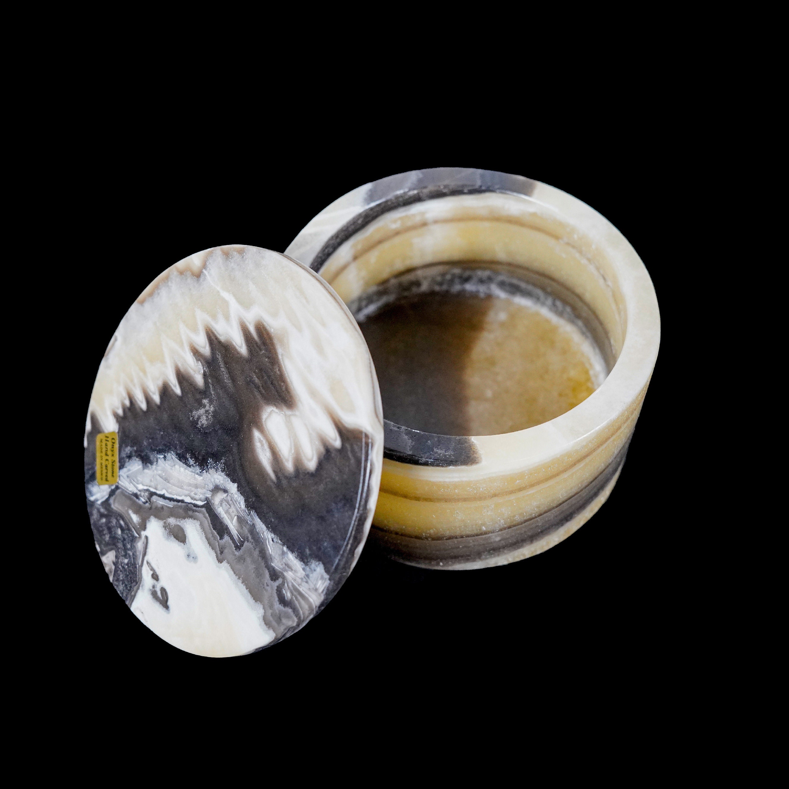Small Modern Stone Box, Onyx Stone Round Decorative Box, Signature ...