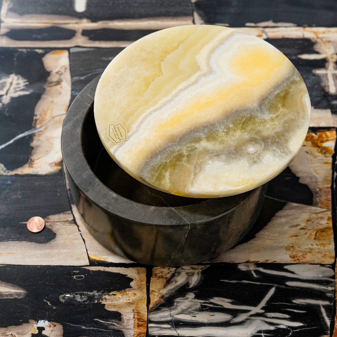 Modern Large Stone Box Onyx Stone Round Decorative Box - Etsy