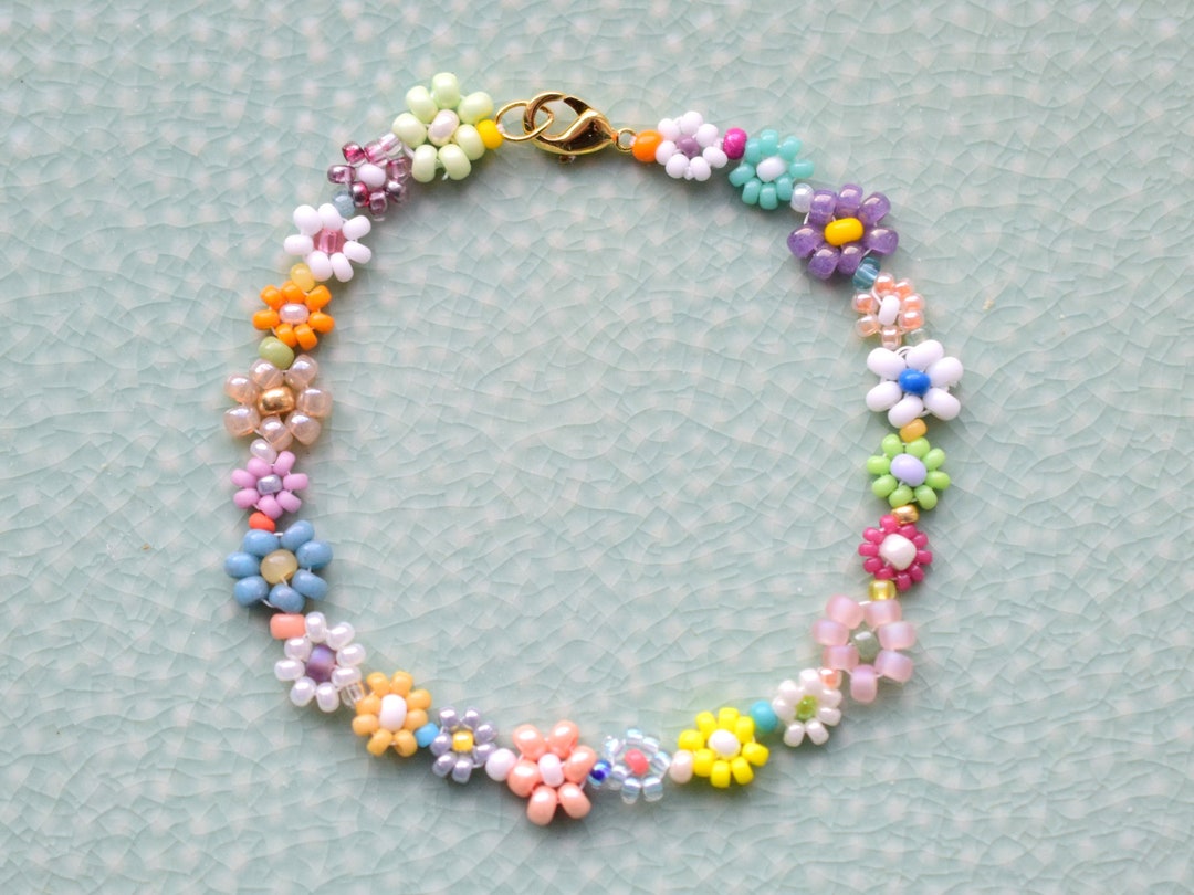 Colorful Beaded Bracelet, Flower Girl Bracelet, Flower Jewelry, Daisy ...