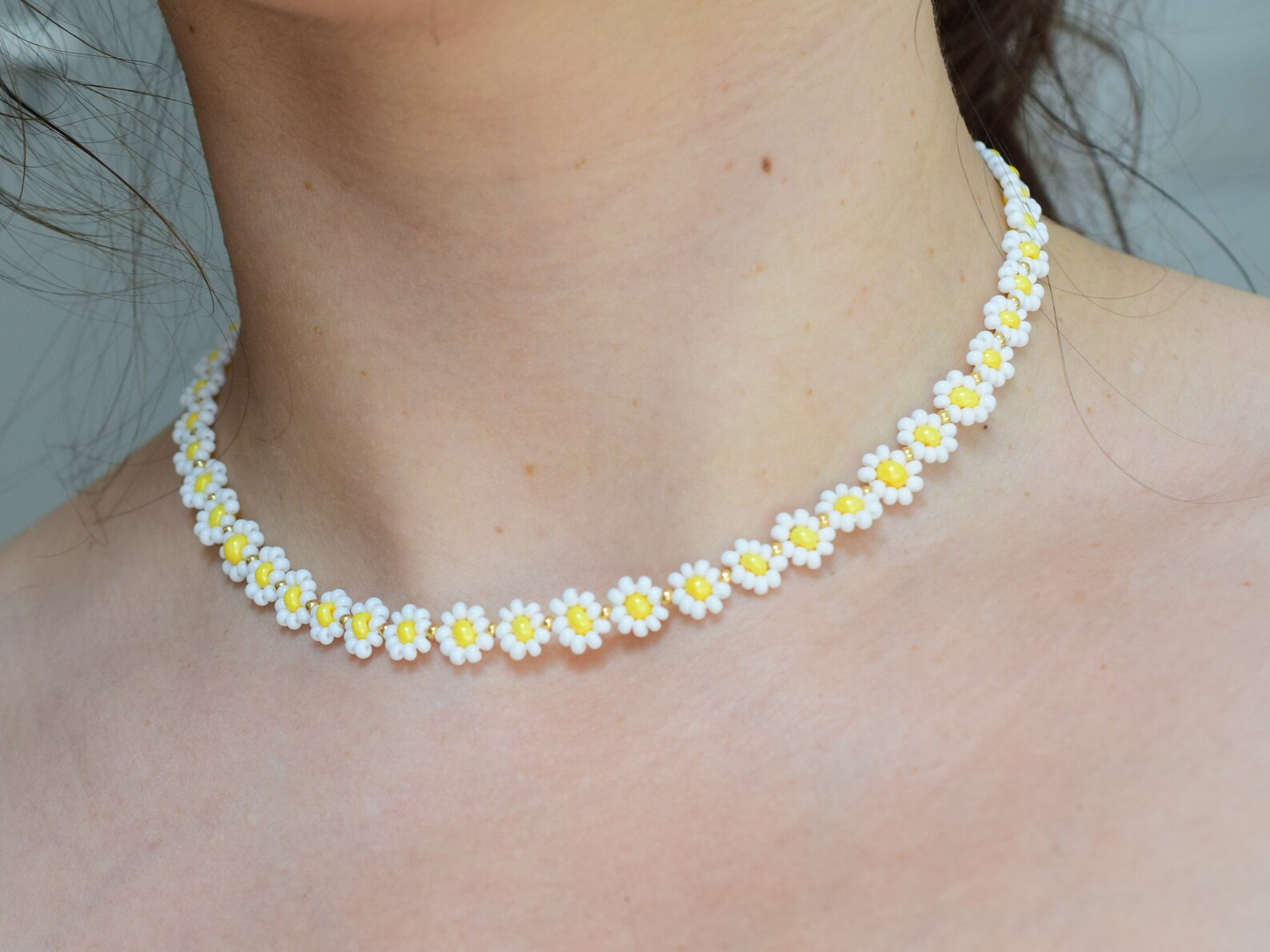 Beaded Necklace for Women, Daisy Chain, Flower Necklace Summer, Seed ...