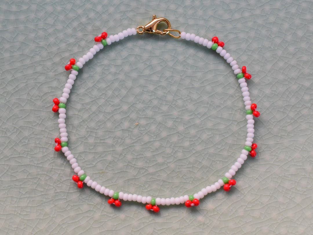 Cherry Beaded Bracelet, Friendship Bracelet, Seed Bead Bracelet Dainty ...