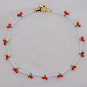 Cherry Beaded Bracelet, Friendship Bracelet, Seed Bead Bracelet Dainty ...
