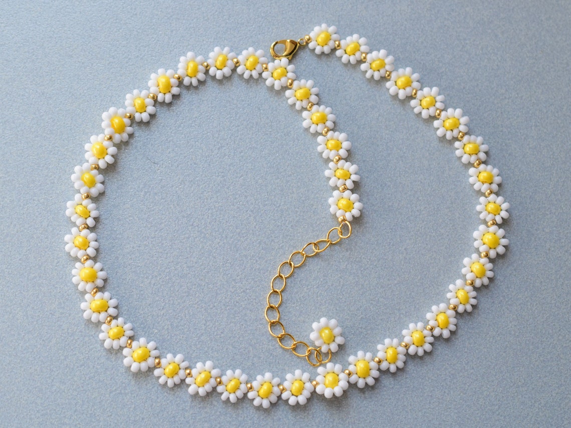 Beaded Necklace for Women, Daisy Chain, Flower Necklace Summer, Seed ...
