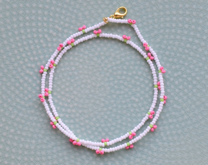 Beaded Cherry Necklace, Colorful Dainty Necklace, Fruit Jewellery ...