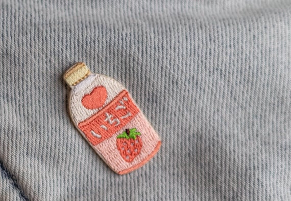 Strawberry Bubble Tea Iron On Patch Bubble Tea Embroidery | Etsy