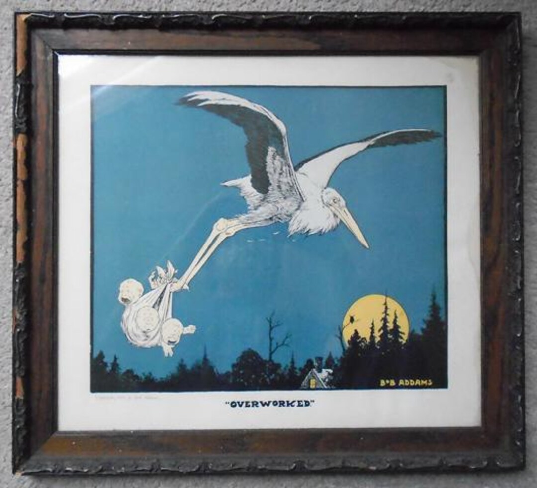 Vintage Antique Robert (bob) Addams Lithograph 1905, Overworked, Stork ...