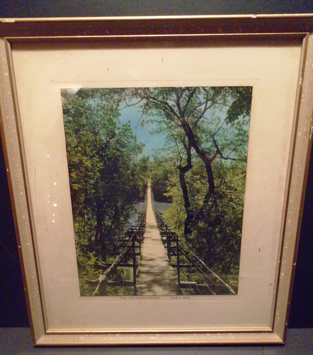 Vintage Tinted Photograph of Souris Swinging Bridge, Manitoba, 1940s ...