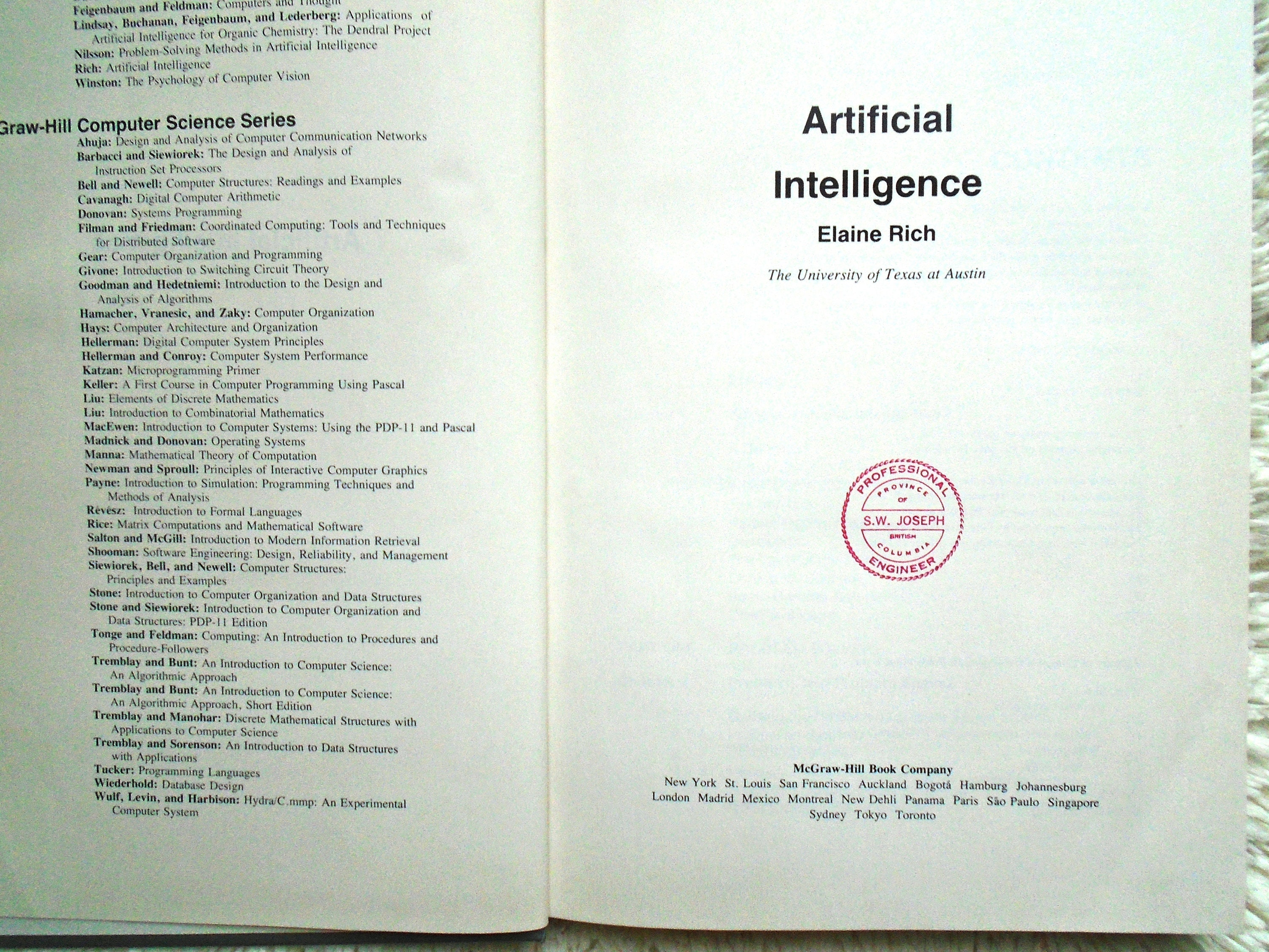 Artificial Intelligence Elaine Rich 1983 First Edition Hard Cover Mcgraw Hill - Etsy