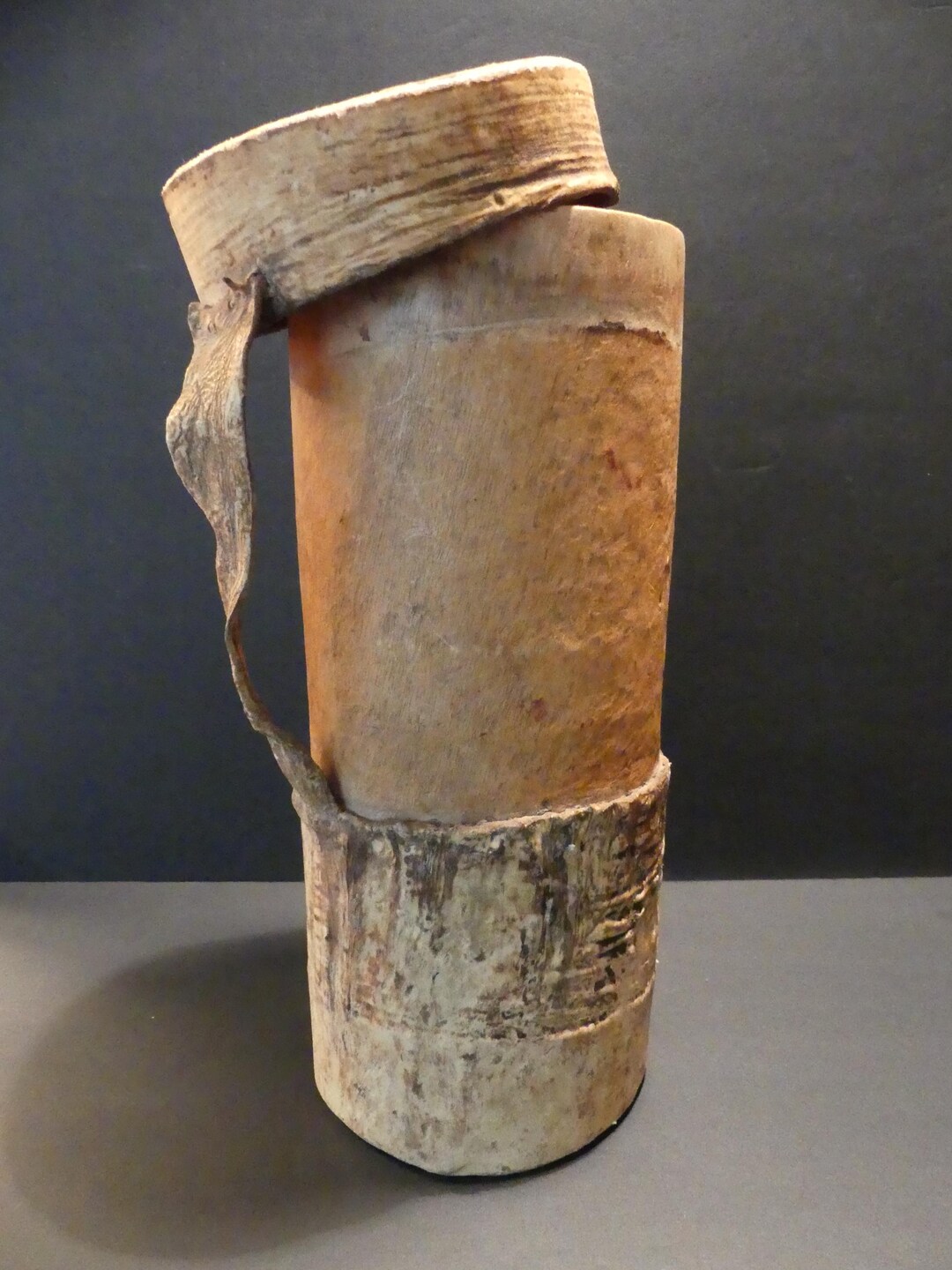 Vintage African Acacia Wood Honey Container With Animal Skin Cover ...
