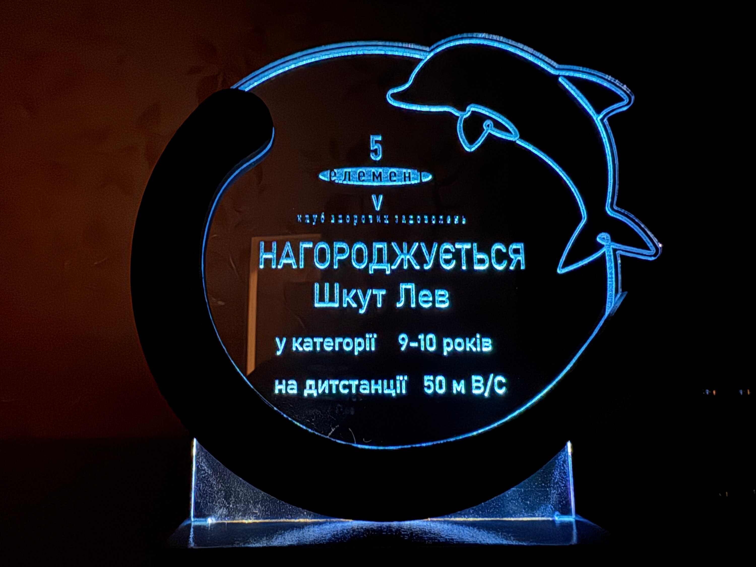 Kids Swimming Awards Engraved LED Trophy Personalized Plaque Award ...