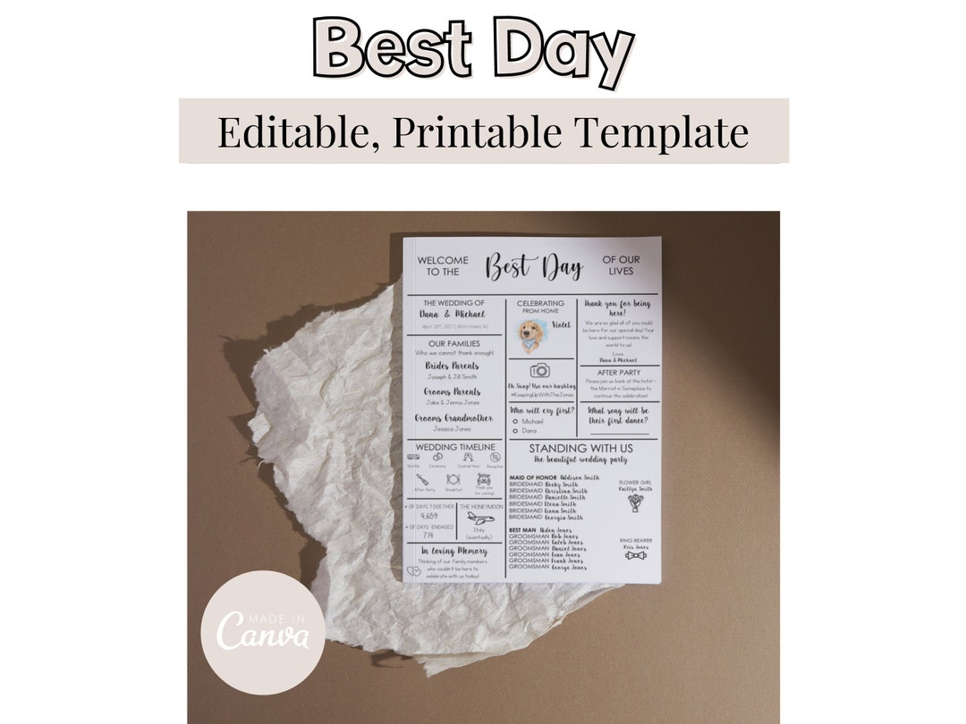 Best Day Wedding Template//printable Infographic Wedding Program ...