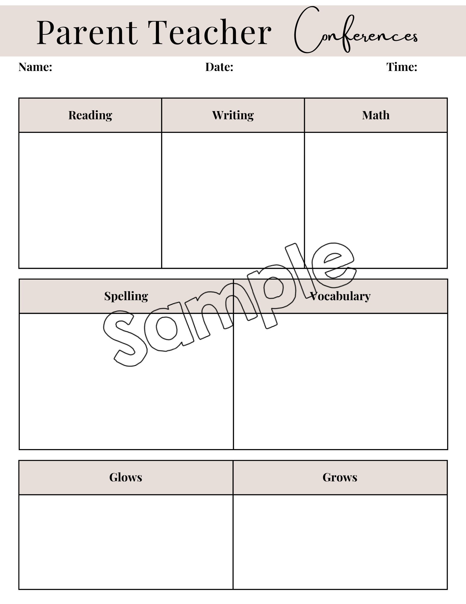 Parent Teacher Conference Forms| Editable Progress Report Template - Etsy