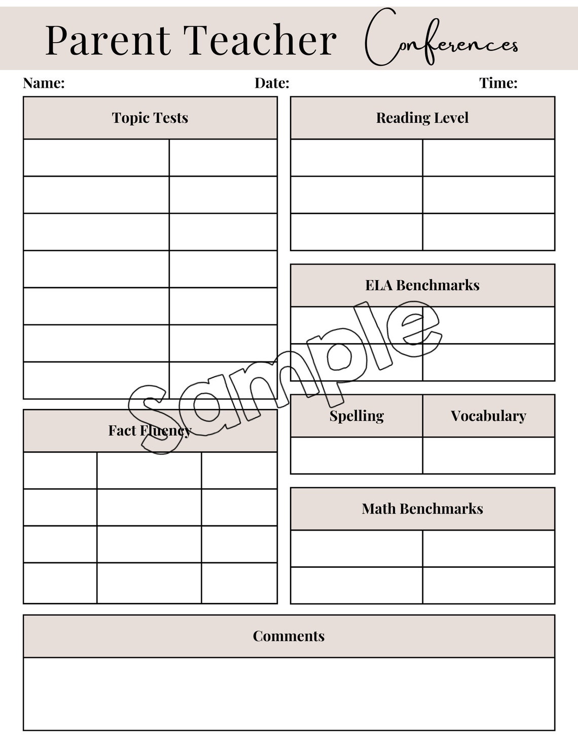Parent Teacher Conference Forms| Editable Progress Report Template - Etsy
