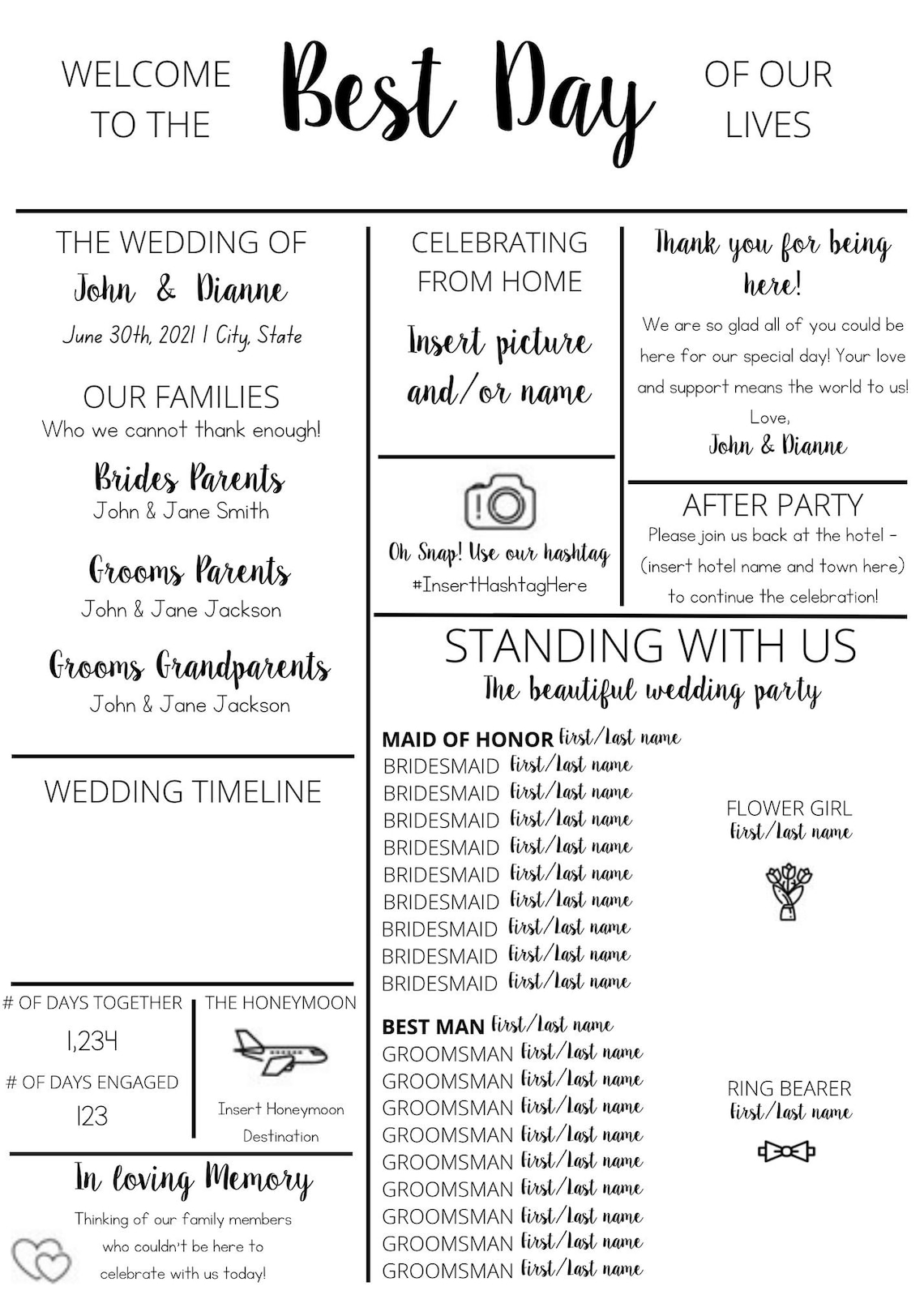 Best Day Wedding Template//printable Infographic Wedding Program ...