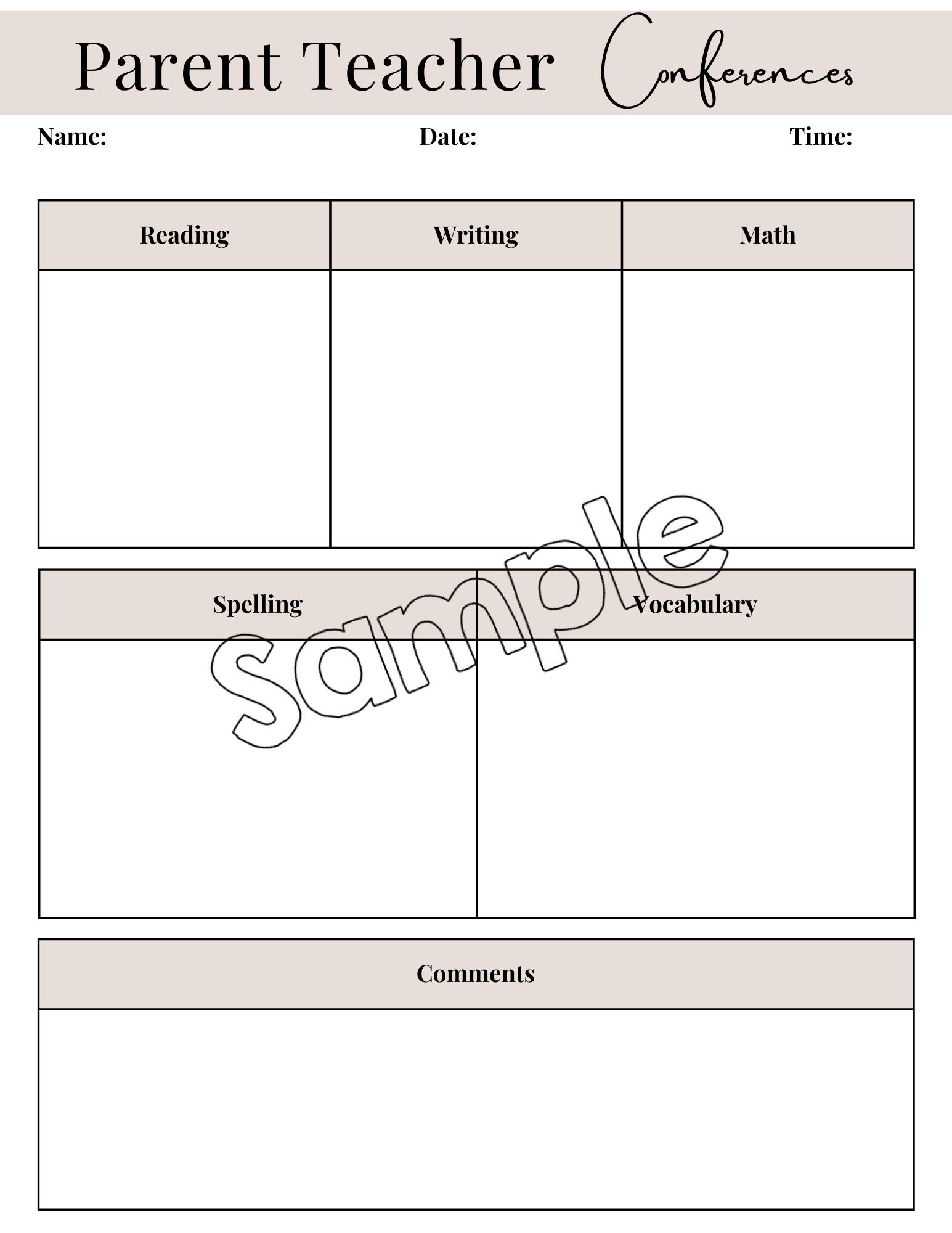 Parent Teacher Conference Forms| Editable Progress Report Template - Etsy