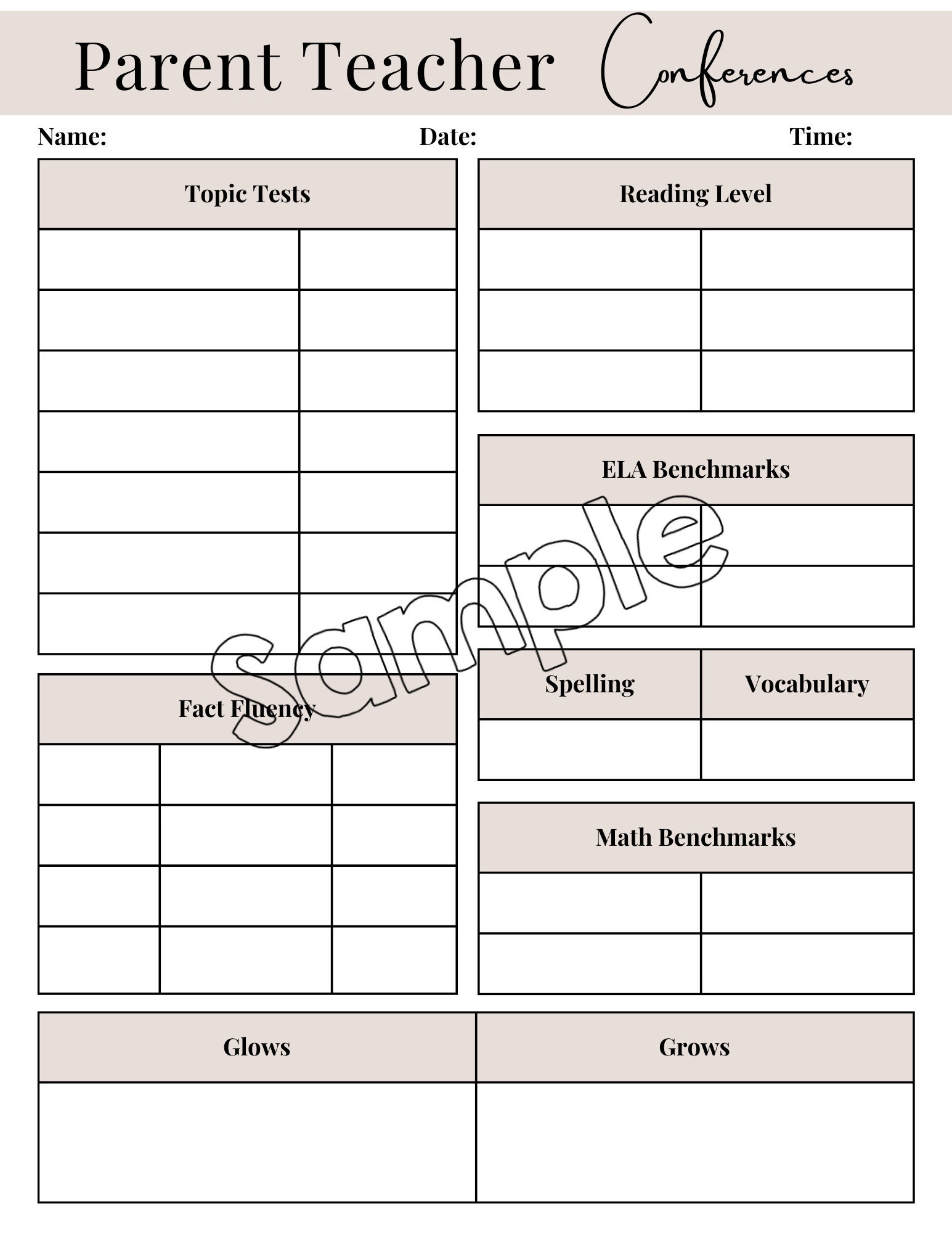 Parent Teacher Conference Forms| Editable Progress Report Template - Etsy