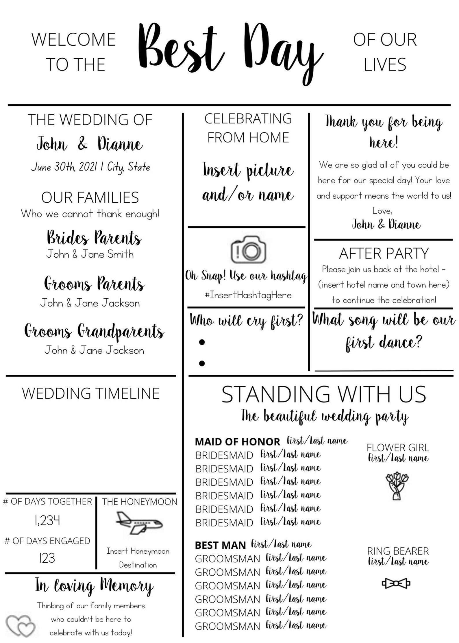Best Day Wedding Template//printable Infographic Wedding Program ...