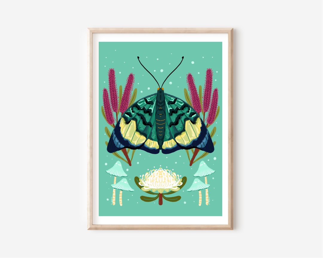 Turquoise Moth A4 / A3 Digital Download Print, Yellow, Mustard, Orange ...