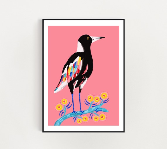 Magpie art print A4 / A3 digital download print Miss Magpie | Etsy