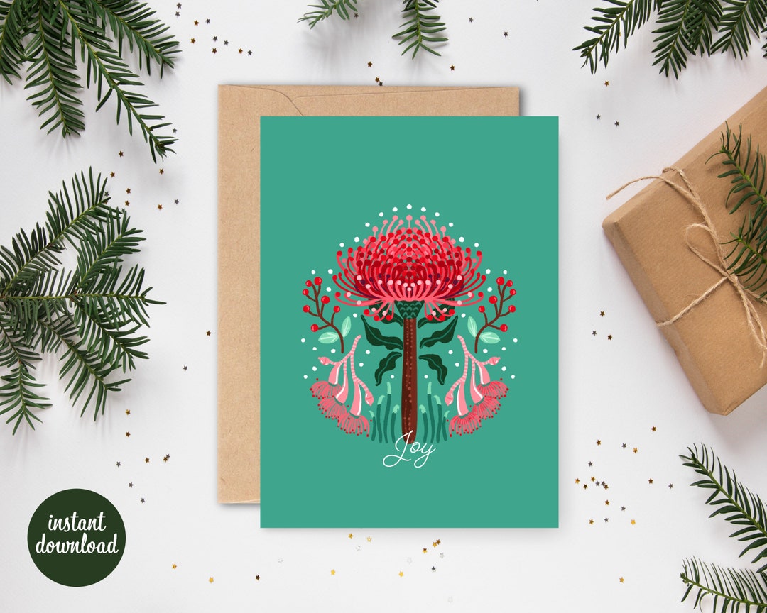 Printable Australian Christmas Card 5 X 7 Size, Illustrated Aussie ...