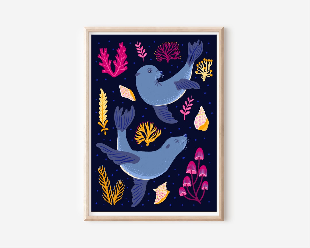 Seal, Sea Creatures, Playful Seals A3, A4 Size Digital Download Print ...