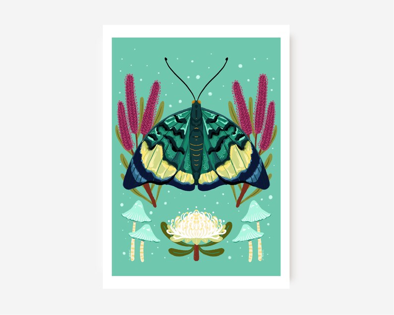Turquoise Moth A4 / A3 Digital Download Print Yellow - Etsy