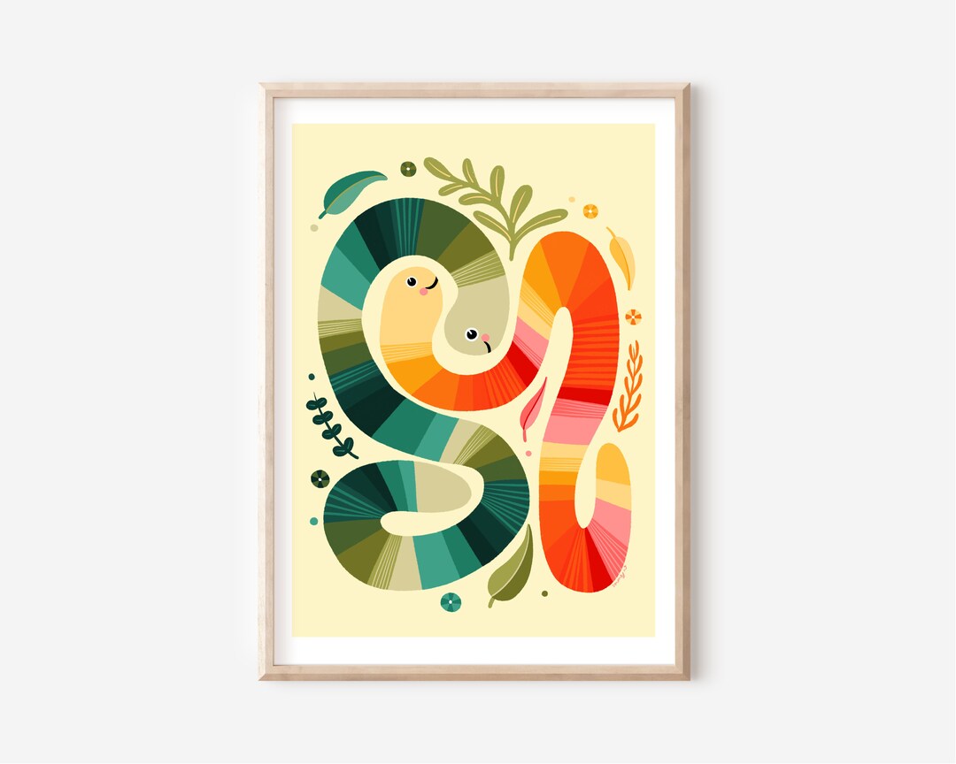 Cute Rainbow Worm Art Print for Kids Rooms, Nursery Art Print, Cute ...