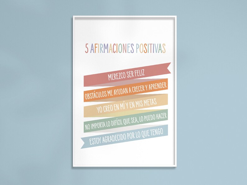 Five Positive Affirmations: English and Spanish Prints for Bedroom ...