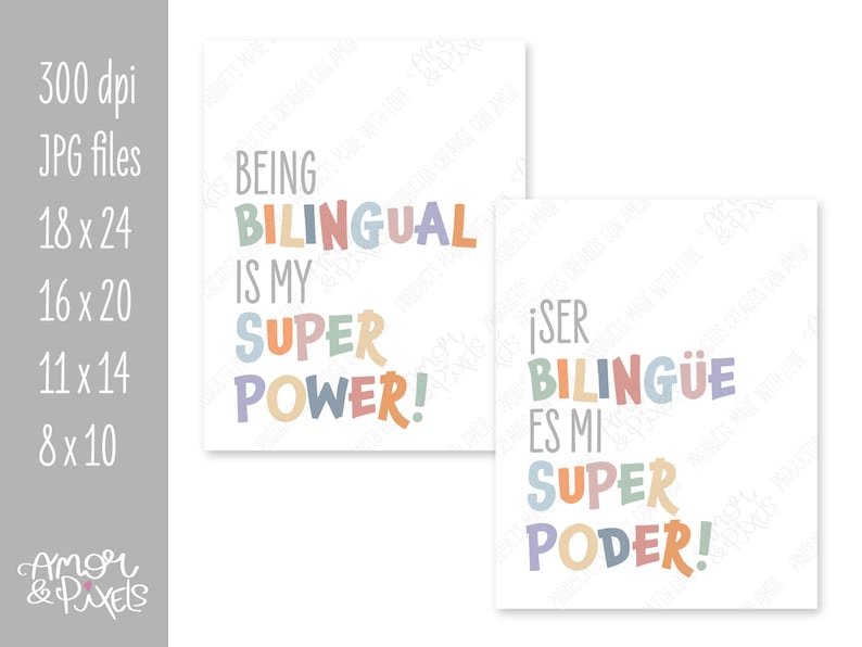 Set of 2 Pastel Bilingual English/spanish Prints for Bedroom, Playroom ...