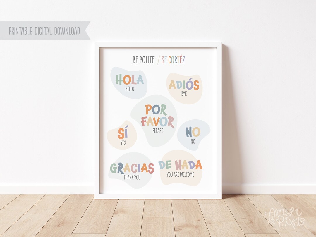 Be Polite Pastel Bilingual Poster for Kids Bedroom, Nursery, Playroom ...