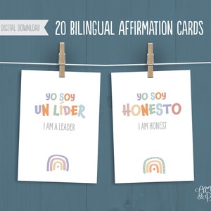 20 Bilingual Affirmation Printable Cards for Children, Spanish ...
