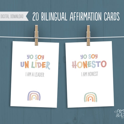 20 Bilingual Affirmation Printable Cards for Children Spanish - Etsy